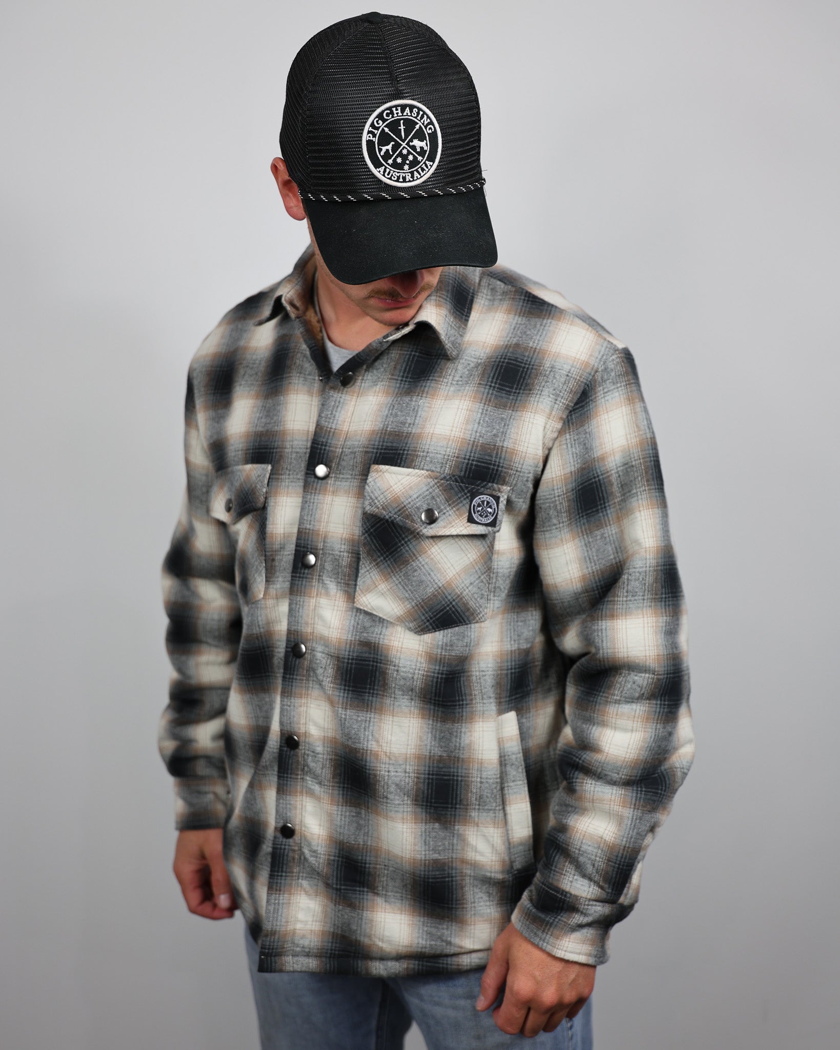 Sherpa Lined Flannel - Black/Brown – Pig Chasing Australia