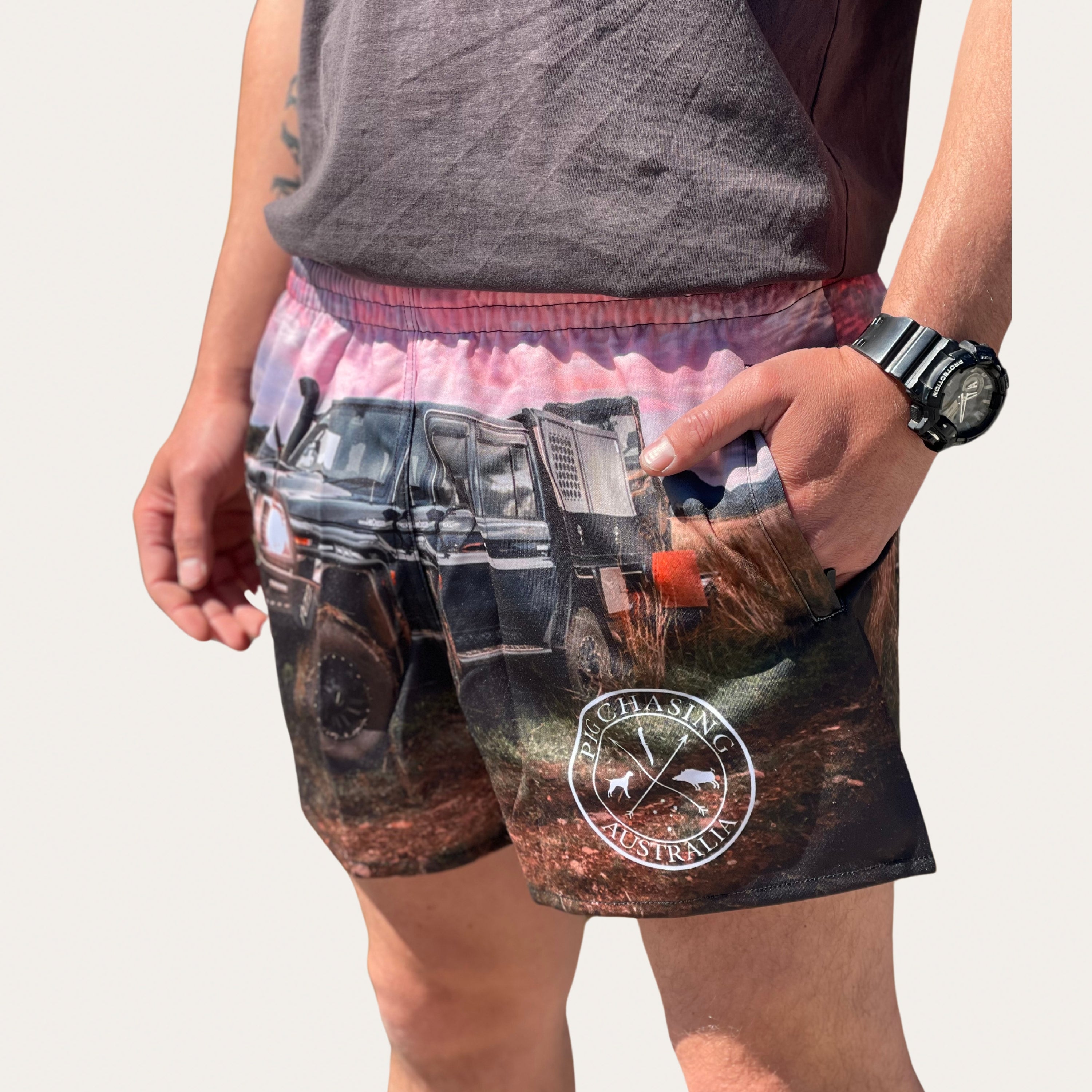 Cruiser Sunset Footy Shorts - Zip Pockets – Pig Chasing Australia