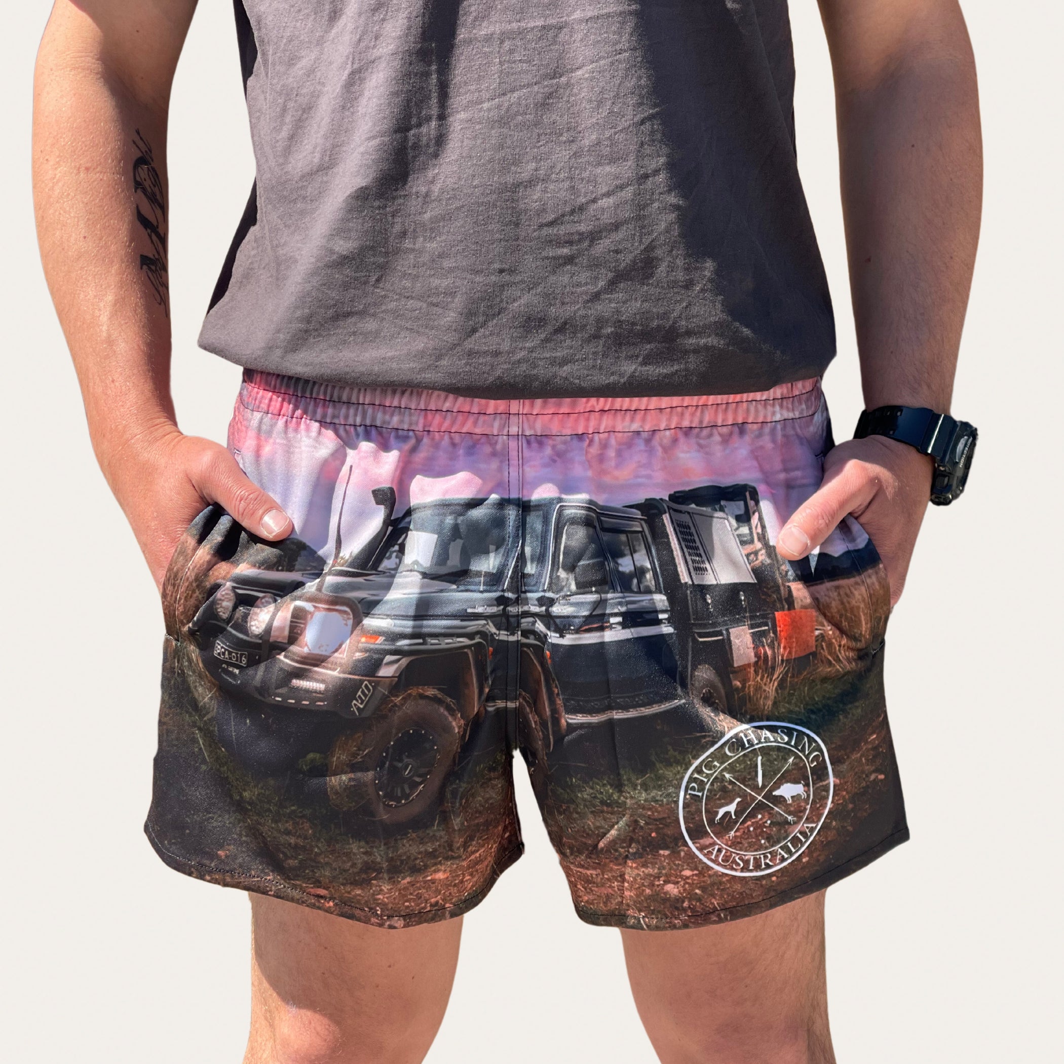 Cruiser Sunset Footy Shorts - Zip Pockets – Pig Chasing Australia