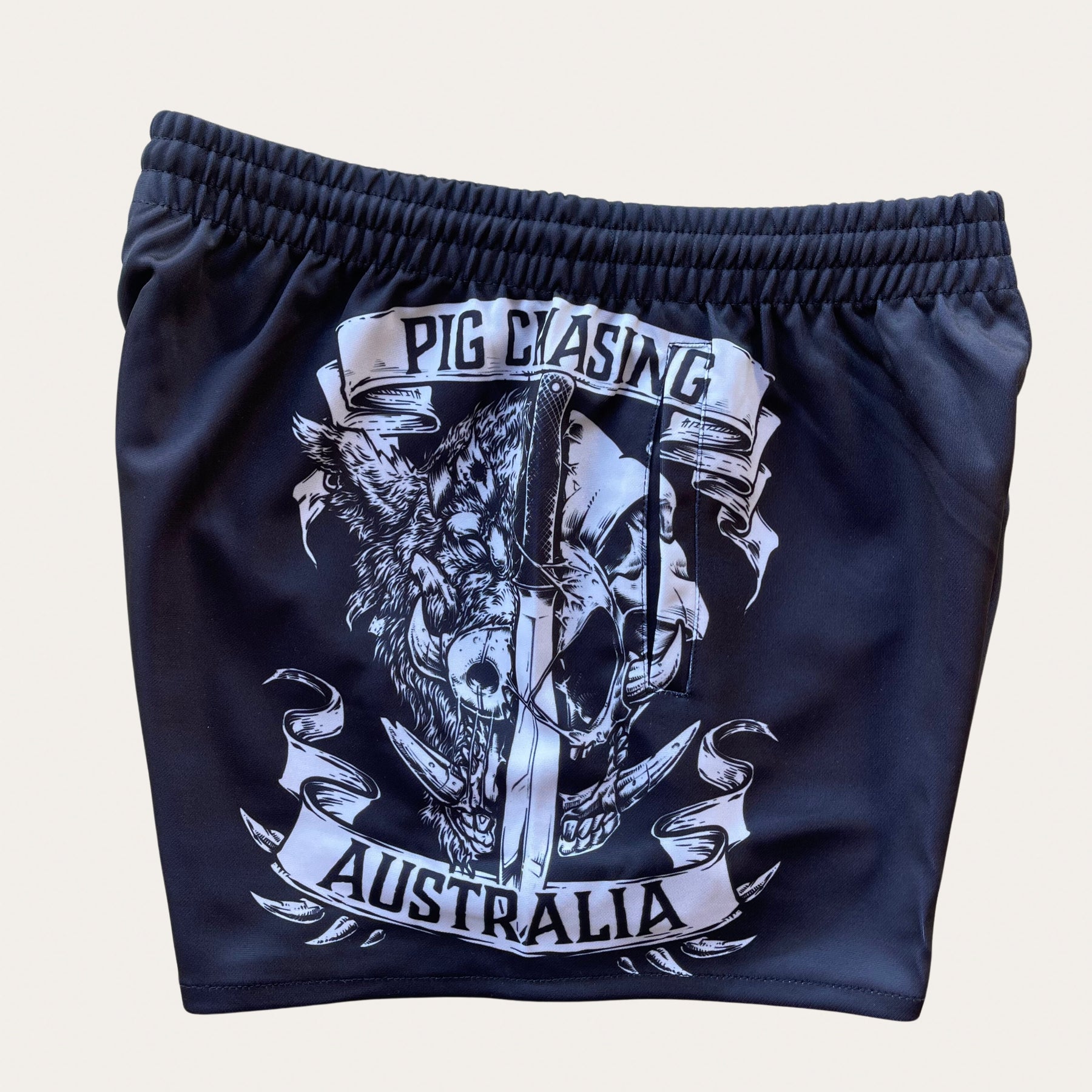 Hog Skull Footy Shorts - Black – Pig Chasing Australia